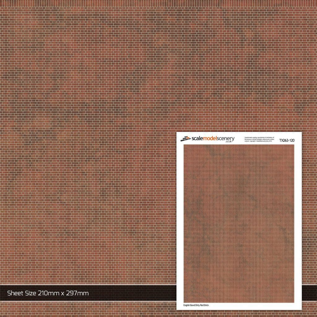 English Bond Dirty Red Brick Paper For TT120 | Scale Model Scenery